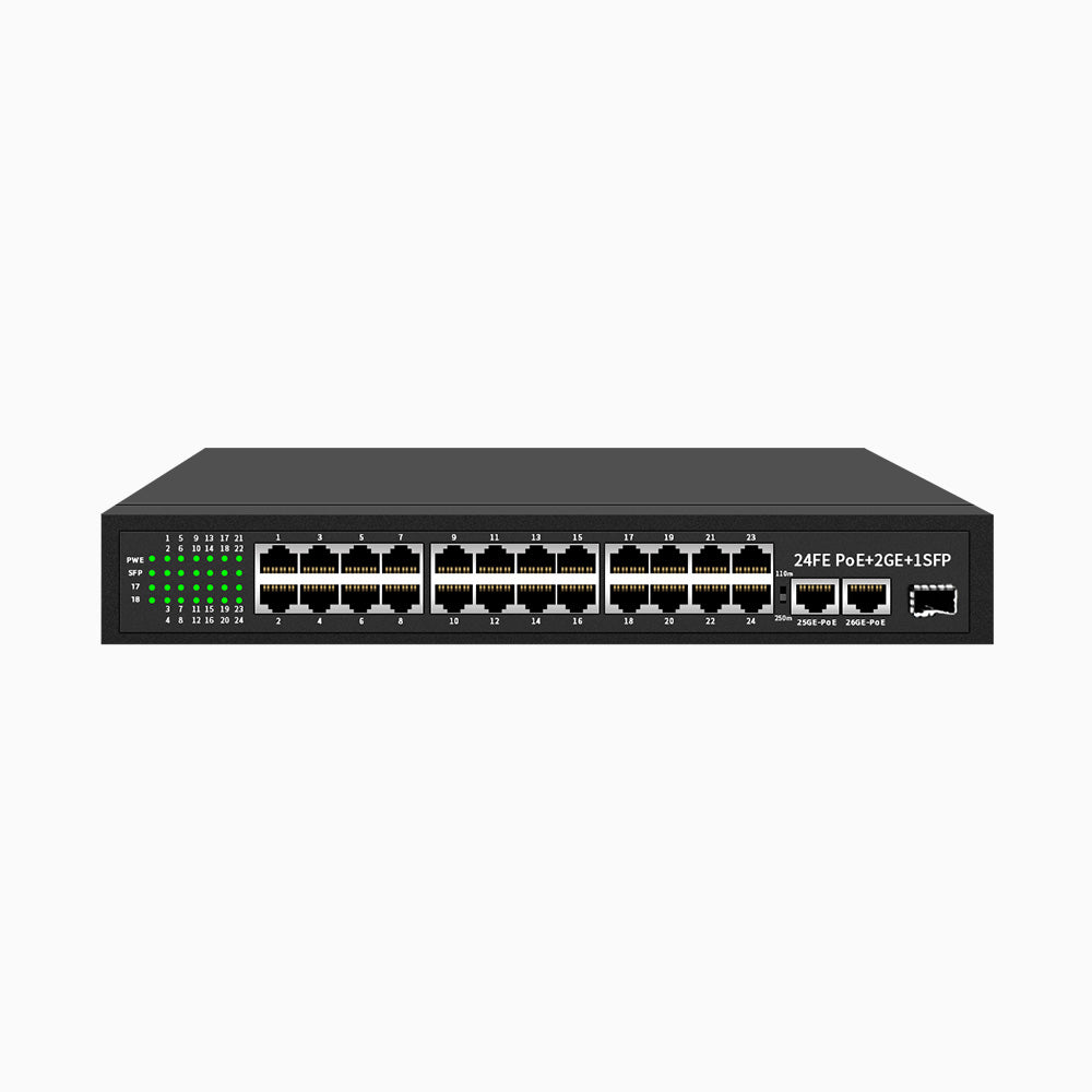 24-Port Gigabit Ethernet PoE Switch with Metal Casing, Desktop or Wall
